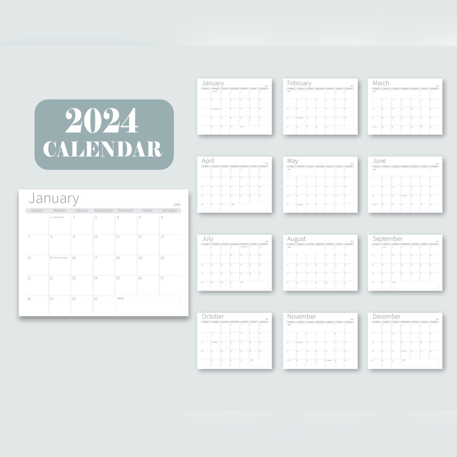 Printable 2024 Calendar / Modern Simple Calendar - Etsy