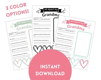 All About Grandma Printable Card With Peonies, Grandma Mother's Day ...