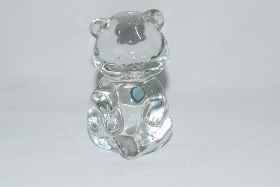 Vintage Fenton Clear Glass Teddy Bear Paperweight Figurine With Blue ...