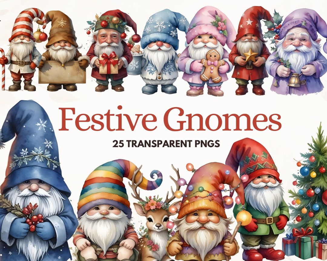 Watercolor Festive Gnomes Collection Clipart, Fantasy Clipart, Winter ...