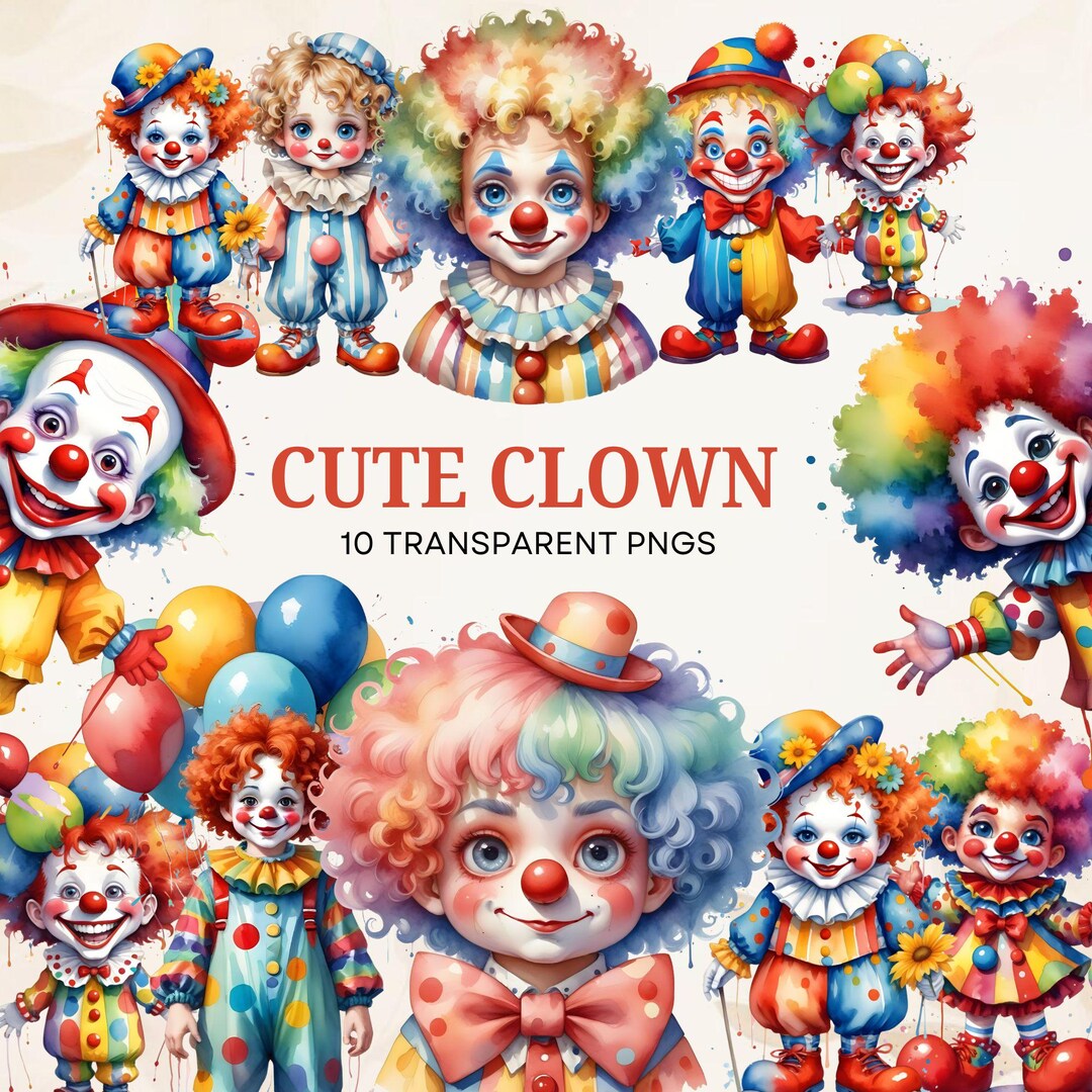 Cute Clown | Clown Clipart Bundle, 10 High-quality Pngs, Wall Art ...