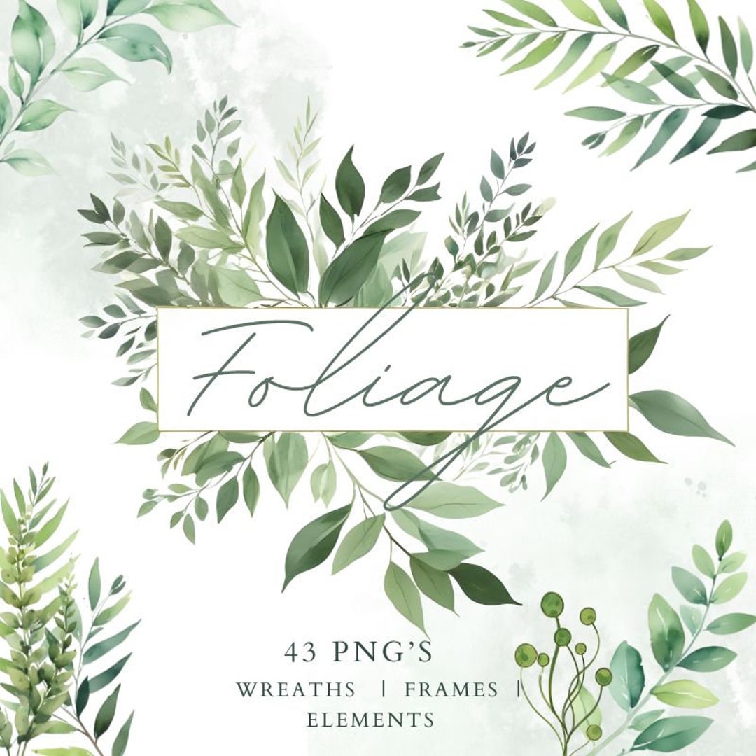 Greenery Bundle, Greenery Watercolor Clipart, Botanical Clipart ...