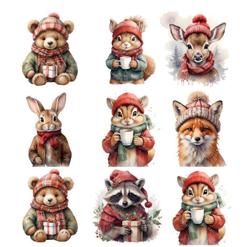 Watercolor Christmas Woodland Animals - Winter Clipart Pngs for Junk ...