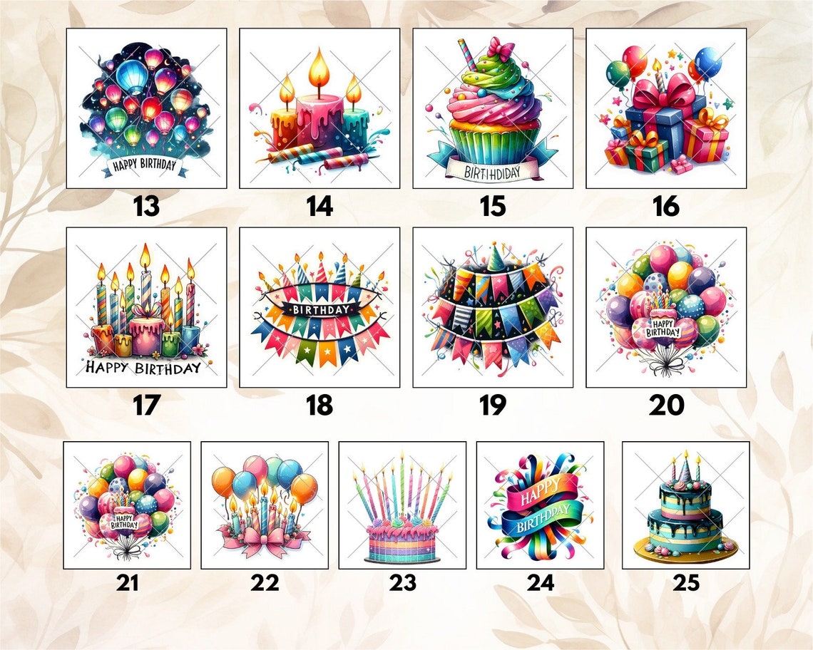 Watercolor Birthday Party Clipart Bundle 25 Pngs, Happy Birthday ...