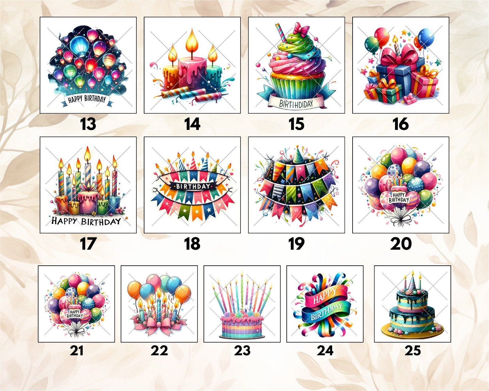 Watercolor Birthday Party Clipart Bundle 25 Pngs, Happy Birthday ...