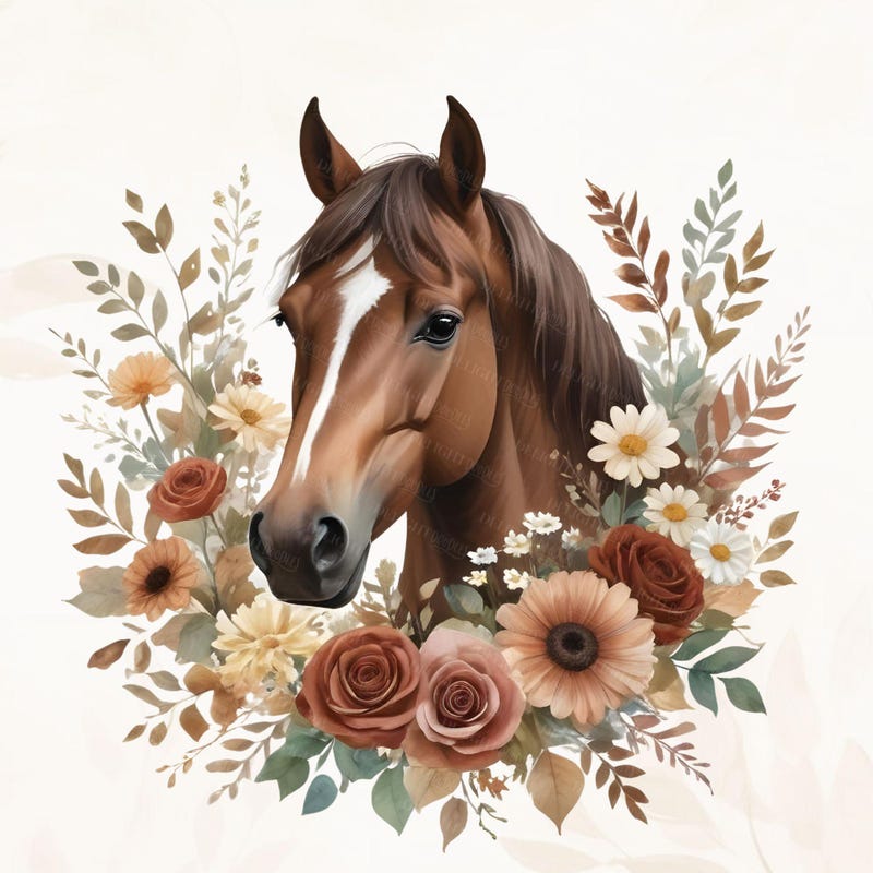 Brown Horses With Flowers - Etsy