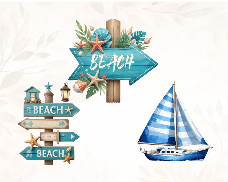 Ocean Adventure Watercolor Clipart Collection - Beach, Travel, Nautical ...