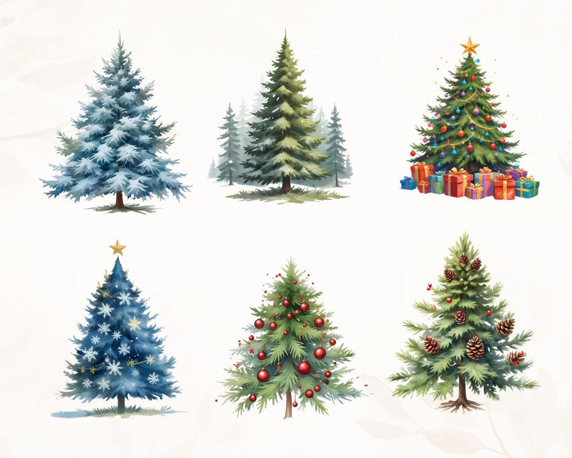Watercolor Christmas Trees Clipart | Pine Tree Decor | Painted Tree ...