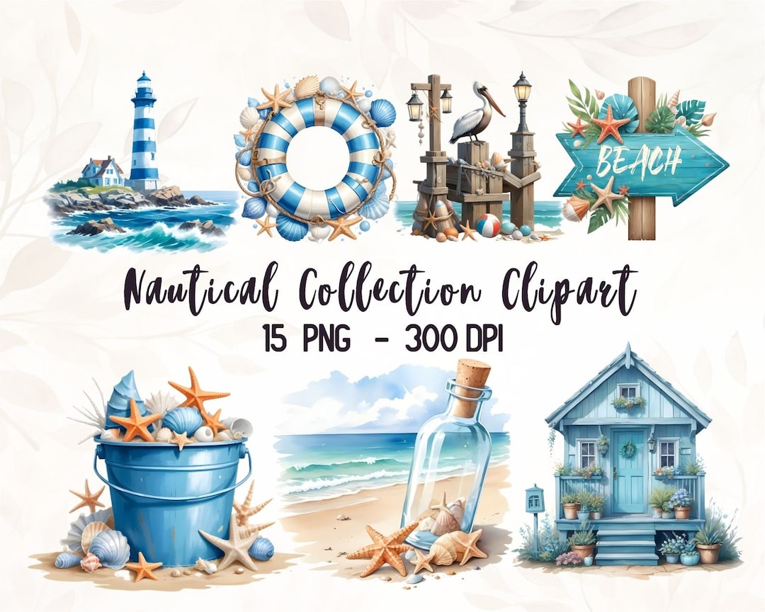 Ocean Adventure Watercolor Clipart Collection - Beach, Travel, Nautical ...