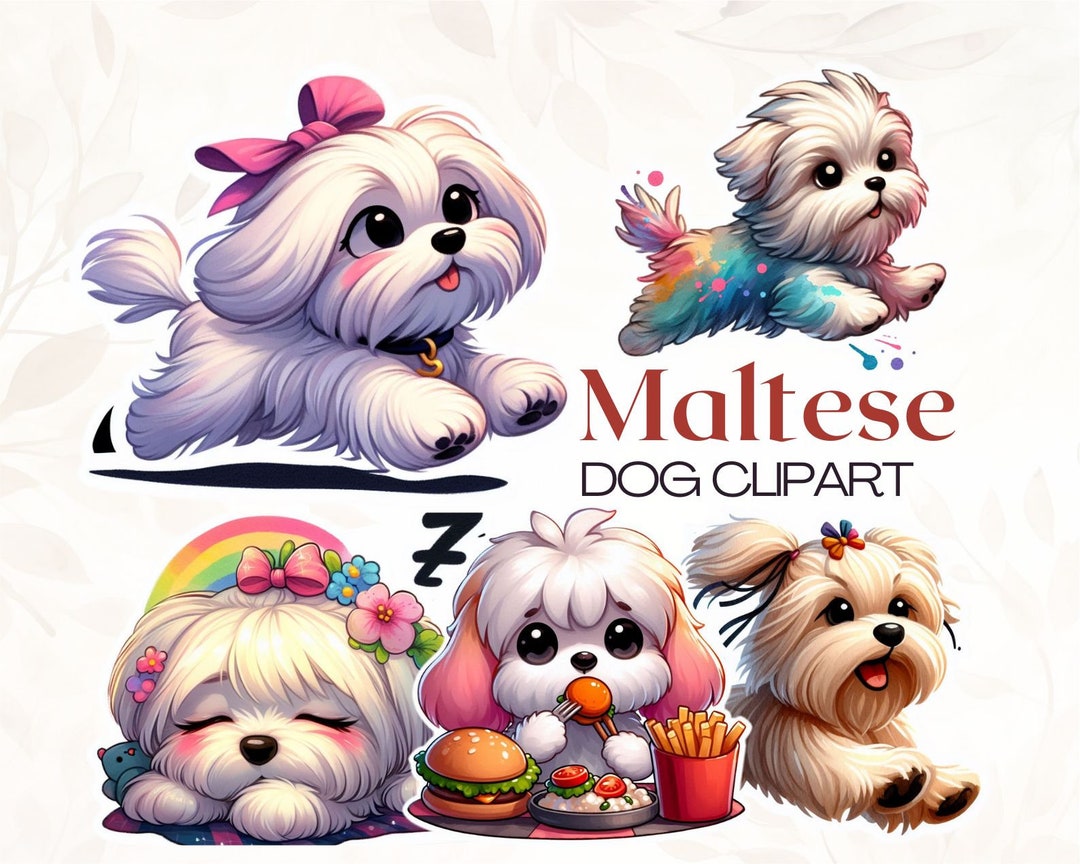 Cute Maltese, Whimsical Maltese Sticker Clipart Set - Cute Dog PNG ...