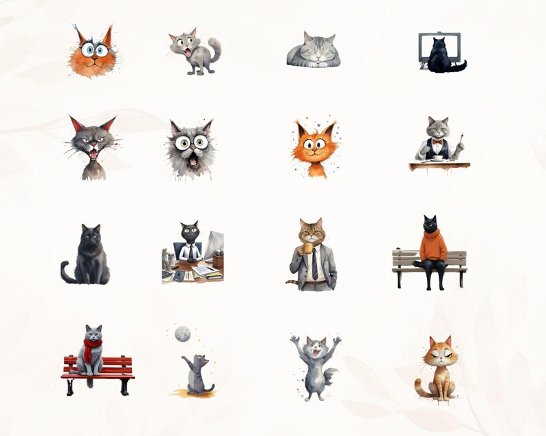 53 Funny Cat Clipart Png, Cute Caricature Pets, Watercolor Quirky ...