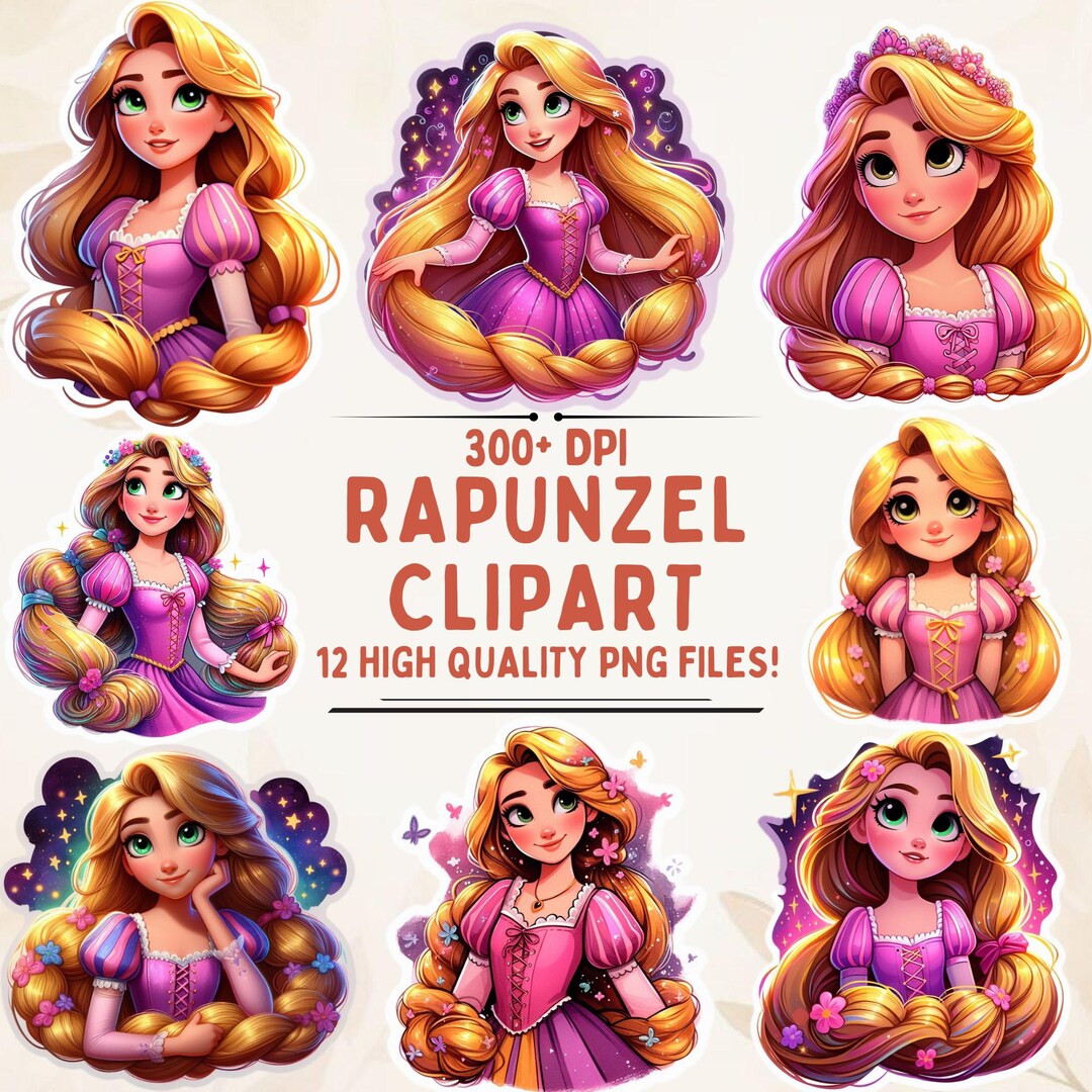 Rapunzel Clipart Set - 300 DPI High-resolution Images for DIY Gifts ...
