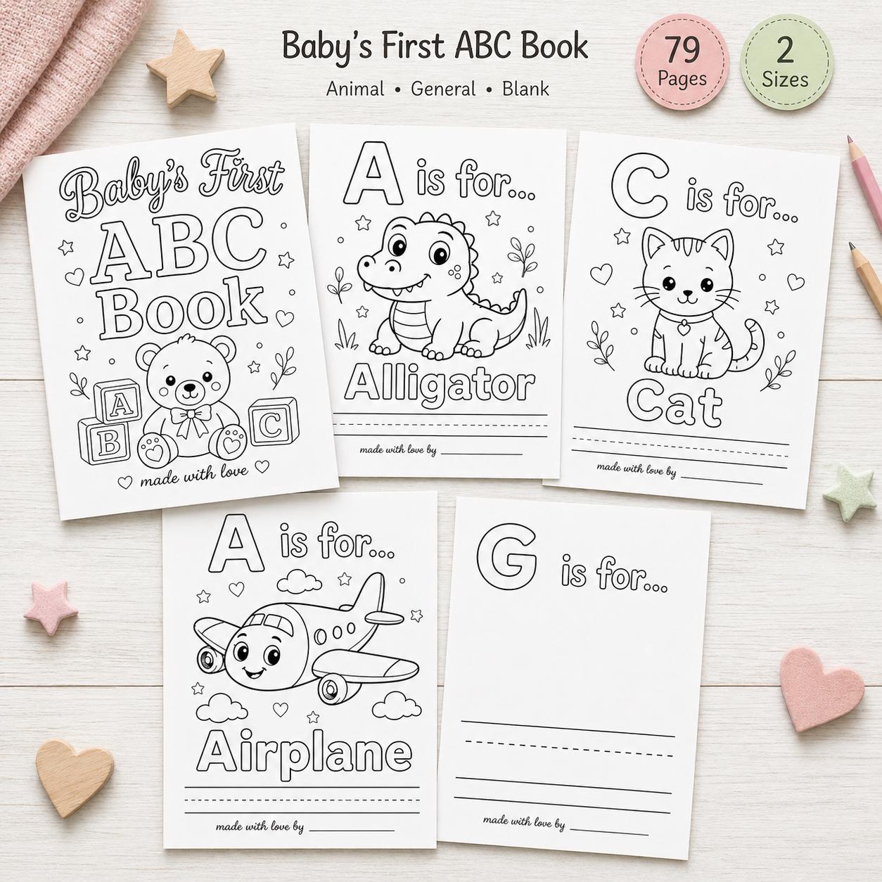 Baby Shower ABC Coloring Book, Printable Alphabet Activity Pages (PDF ...