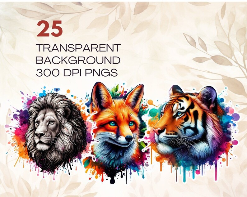 Colorful Animal Clipart Set, Watercolor Rainbow PNG Graphics for ...
