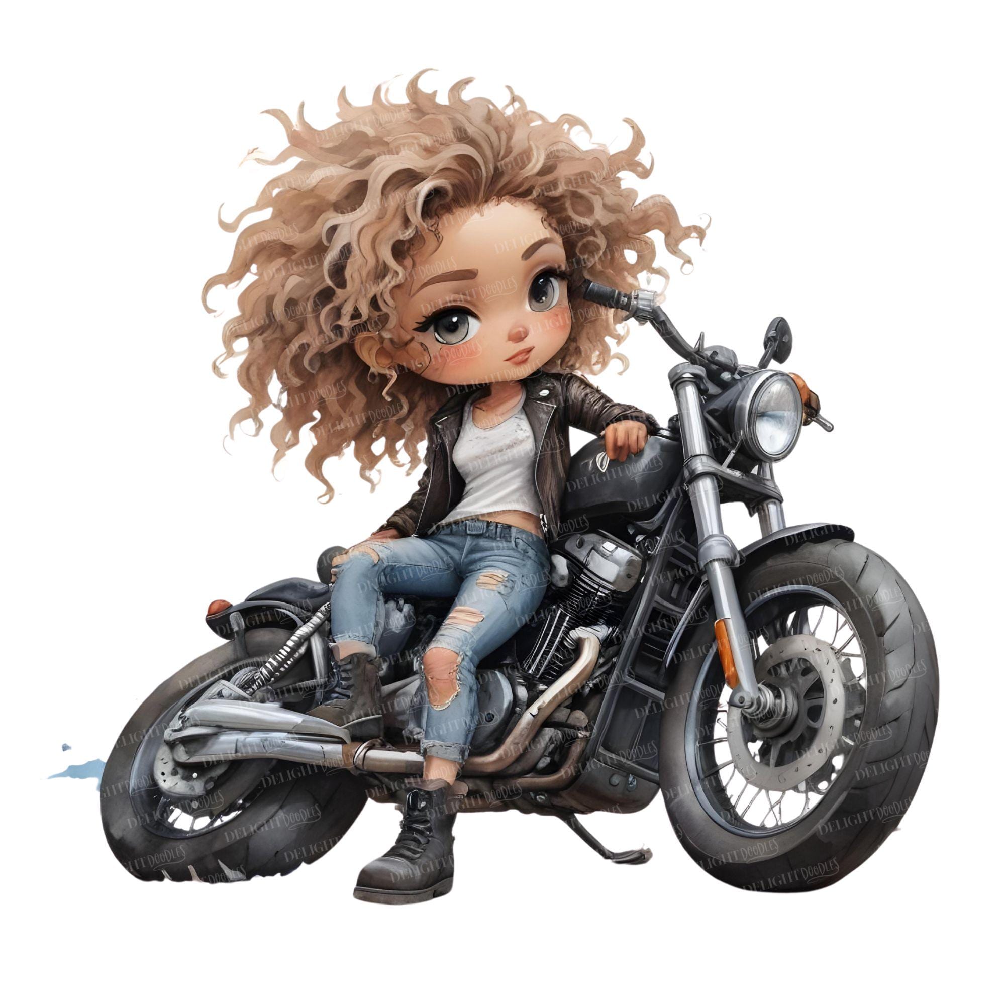 Chibi Woman on Motorcycle Pngs - Afro-american Biker Girl Clipart ...