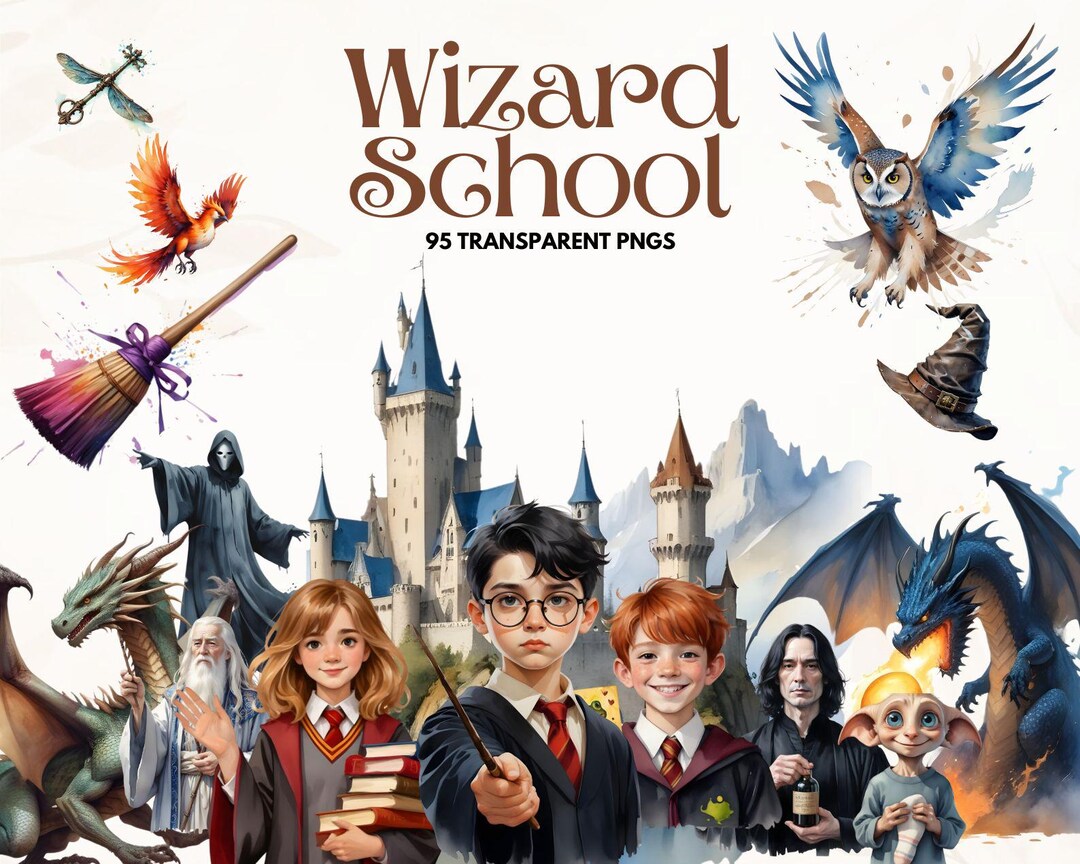 95 Wizard School Clipart Set Transparent Pngs, 300 DPI, High-resolution ...