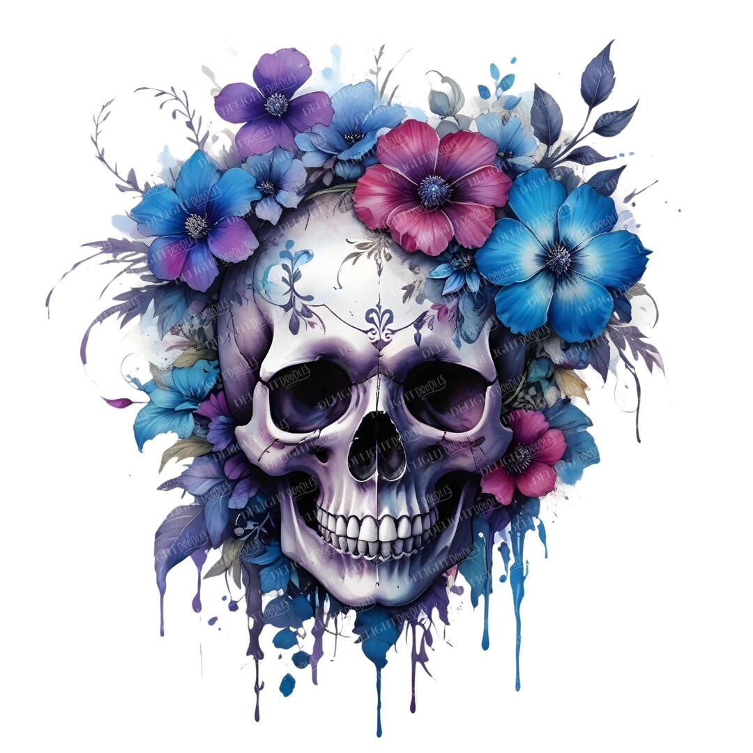 Floral Skull Clipart - 300 DPI Transparent PNG, Skull Flowers Design ...