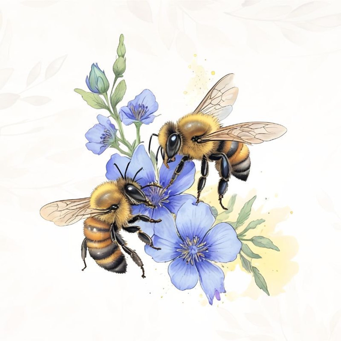 Nature Inspired Floral Bee Clipart, Floral Bees Clipart, Printable ...