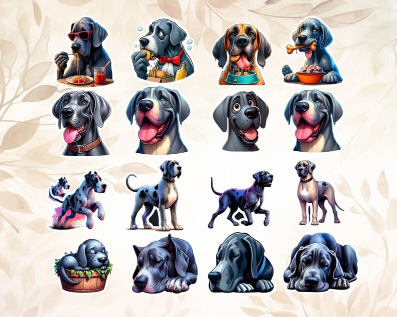 Great Dane Clipart | 40+ Dog PNG Stickers, Nursery Art (digital ...