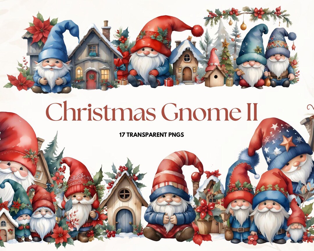 Christmas Gnome Clipart Bundle, Winter Holiday PNG Graphics (digital ...