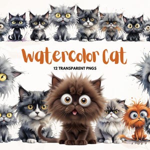 Cute Cat Clipart Bundle, Clip Art Set of 12 High Quality Pngs, Happy ...