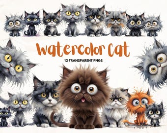 Cute Cat Clipart Bundle, Clip Art Set of 18 High Quality Pngs, Happy ...