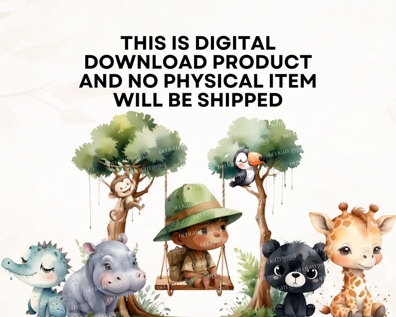 Safari Watercolor Clipart | Nursery Animal Clipart - Watercolor Animals ...