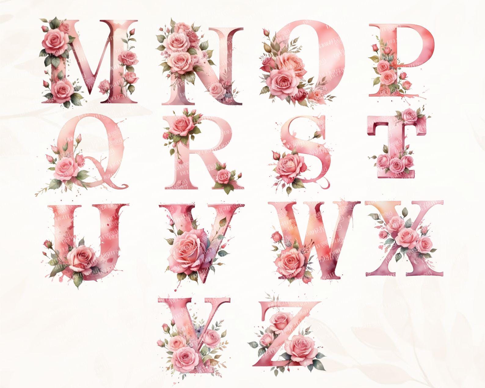 Alphabet Clipart 37 PNG Pink Floral Letters Bundle, Baby Milestone ...