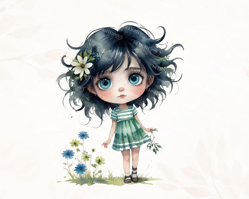 Whimsical Girl Clipart Set, Watercolor Doll Illustrations (instant ...