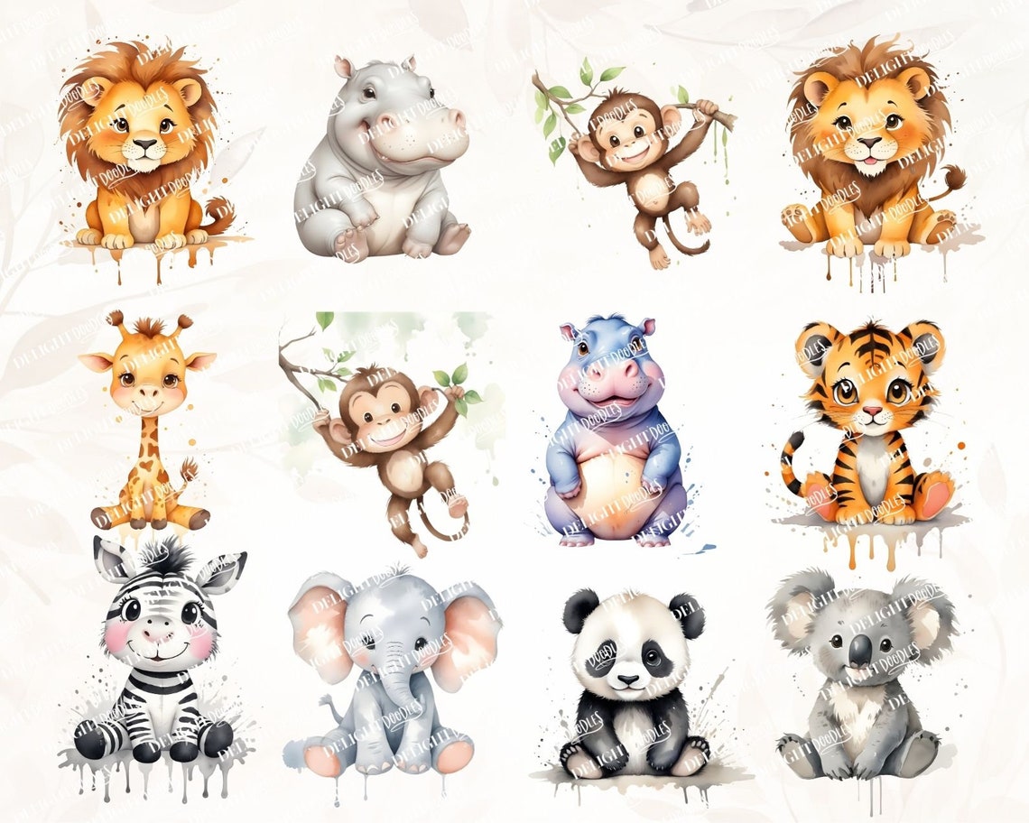 Watercolor Safari Animals Clipart – Baby Nursery Art (PNG Digital ...