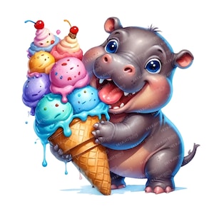Cute Hippo Clipart | 10 High-quality Pngss | Adorable Nursery Art ...
