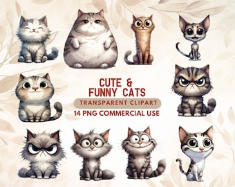 Funny Crazy and Cute Cat Clipart PNG, Bundle Set 37 Animals Clip Art ...
