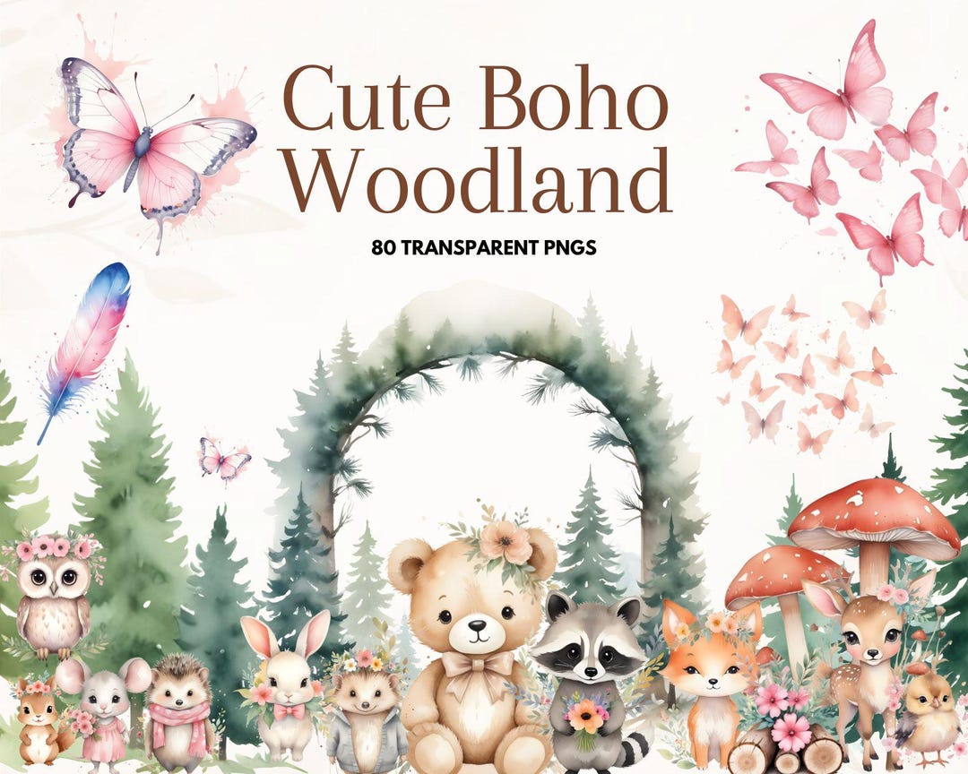 Cute Boho Woodland PNG Clipart - Forest Animals Clipart, Transparent ...