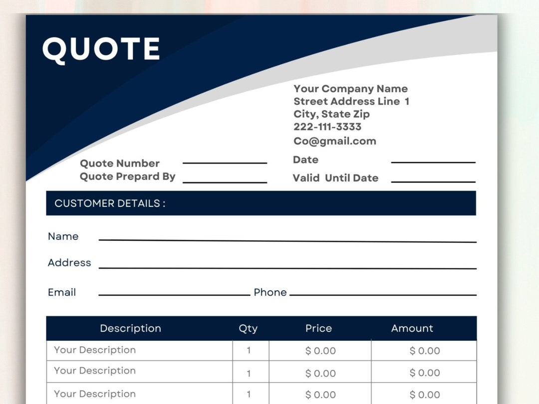 Quote Template Editable PDF Quote Form Job Quote Job - Etsy