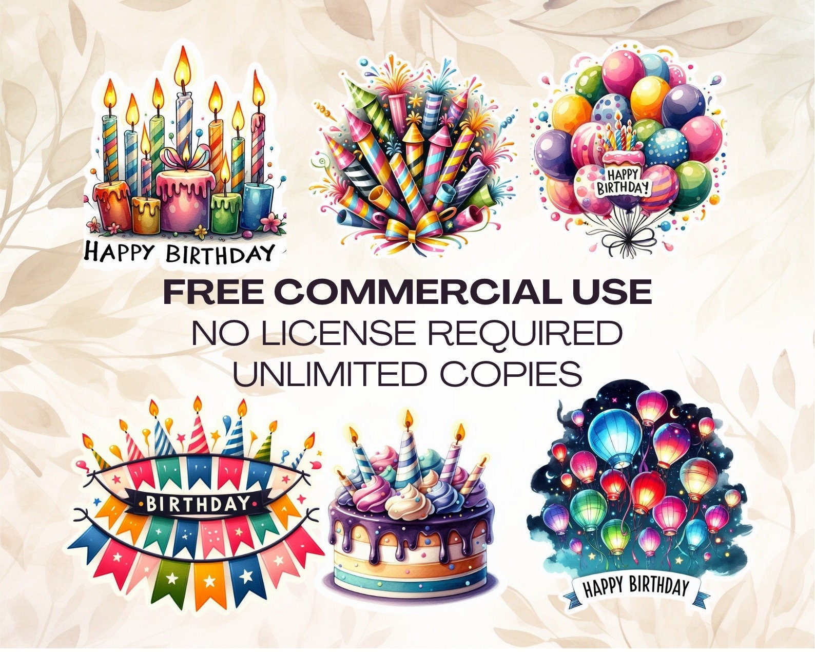 Watercolor Birthday Party Clipart Bundle 25 Pngs, Happy Birthday ...