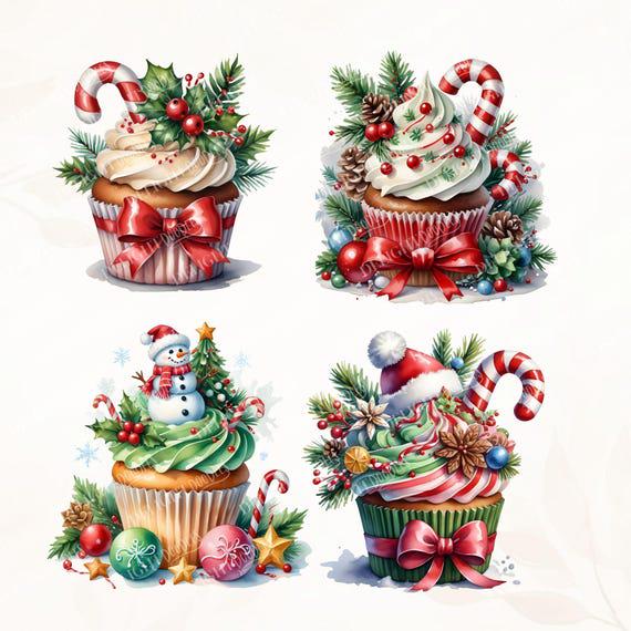 Cupcake Clipart - 12 High Quality Pngs for Christmas, Junk Journals ...