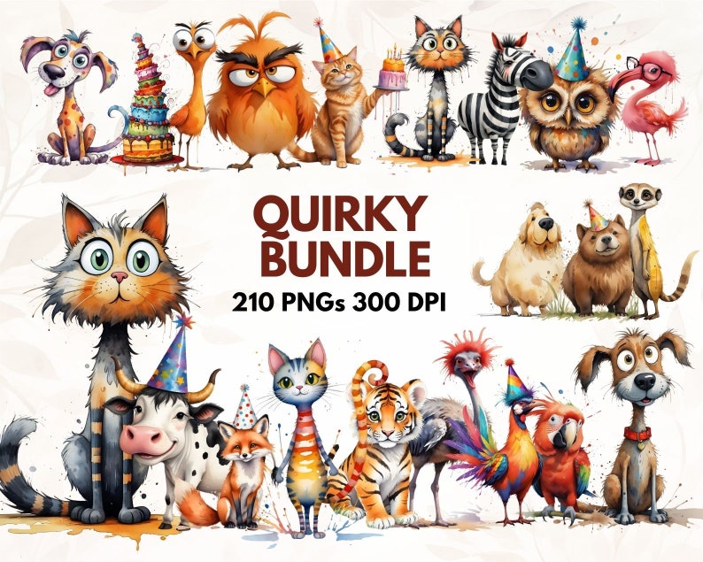 Quirky Animals, Pngs Clipart Bundle, Safari Animal Graphics for ...
