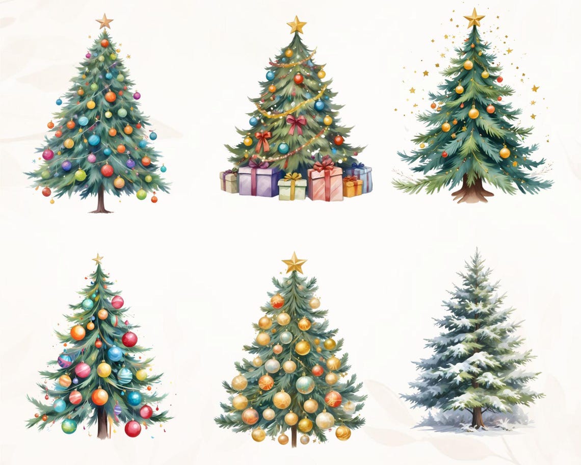 Watercolor Christmas Trees Clipart | Pine Tree Decor | Painted Tree ...