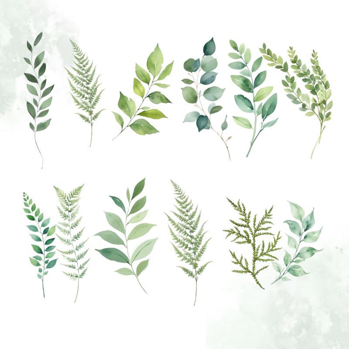 Greenery Bundle, Greenery Watercolor Clipart, Botanical Clipart ...