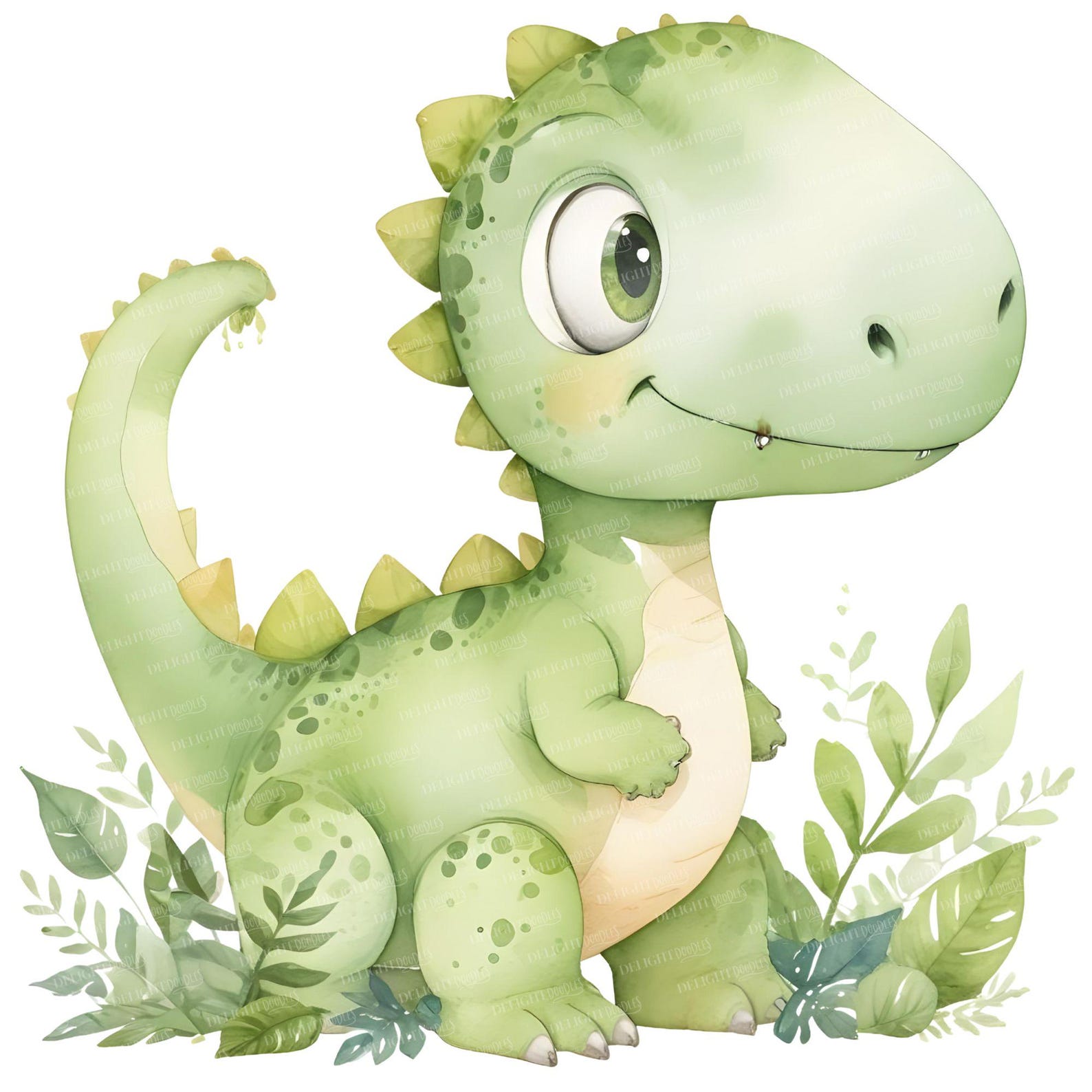 Watercolor Baby Dinosaur Clipart – 10 PNG Illustrations (digital ...