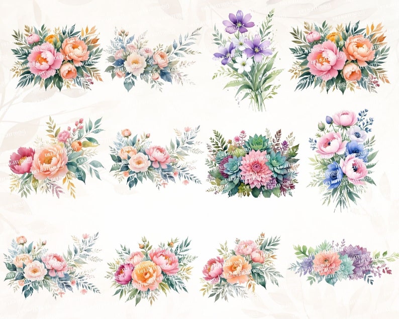 Set of 34 Watercolor Flower Designs Floral Patterns, Flowers Digital ...