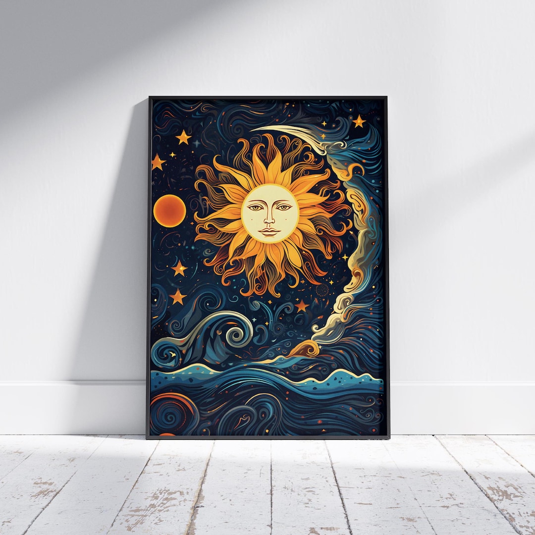 Celestial Sun Art Print, Bohemian Sun Print, Celestial Sun Art Poster ...