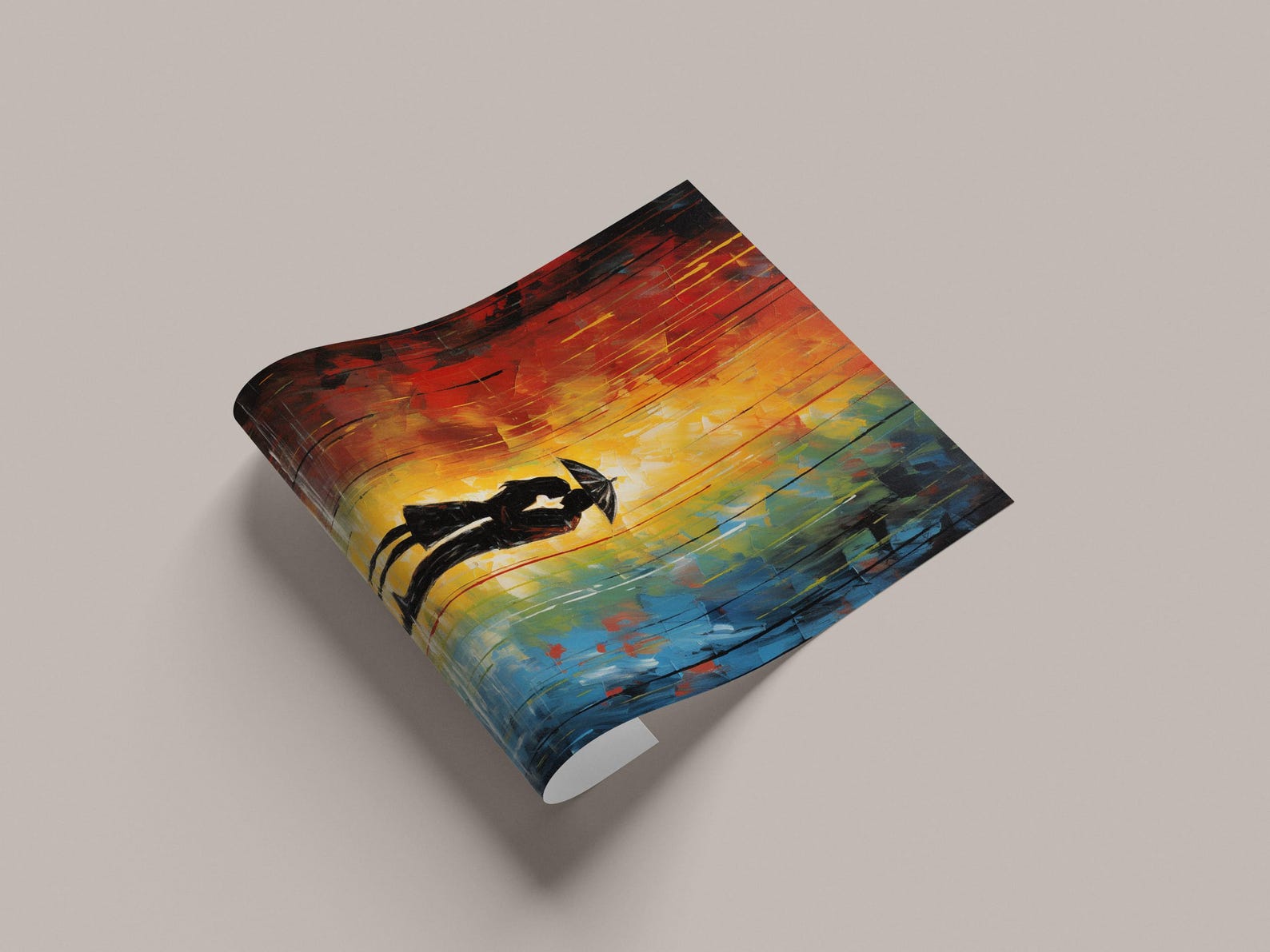 Couple Under Umbrella Abstract Painting, Love Couple in the Rain Art ...