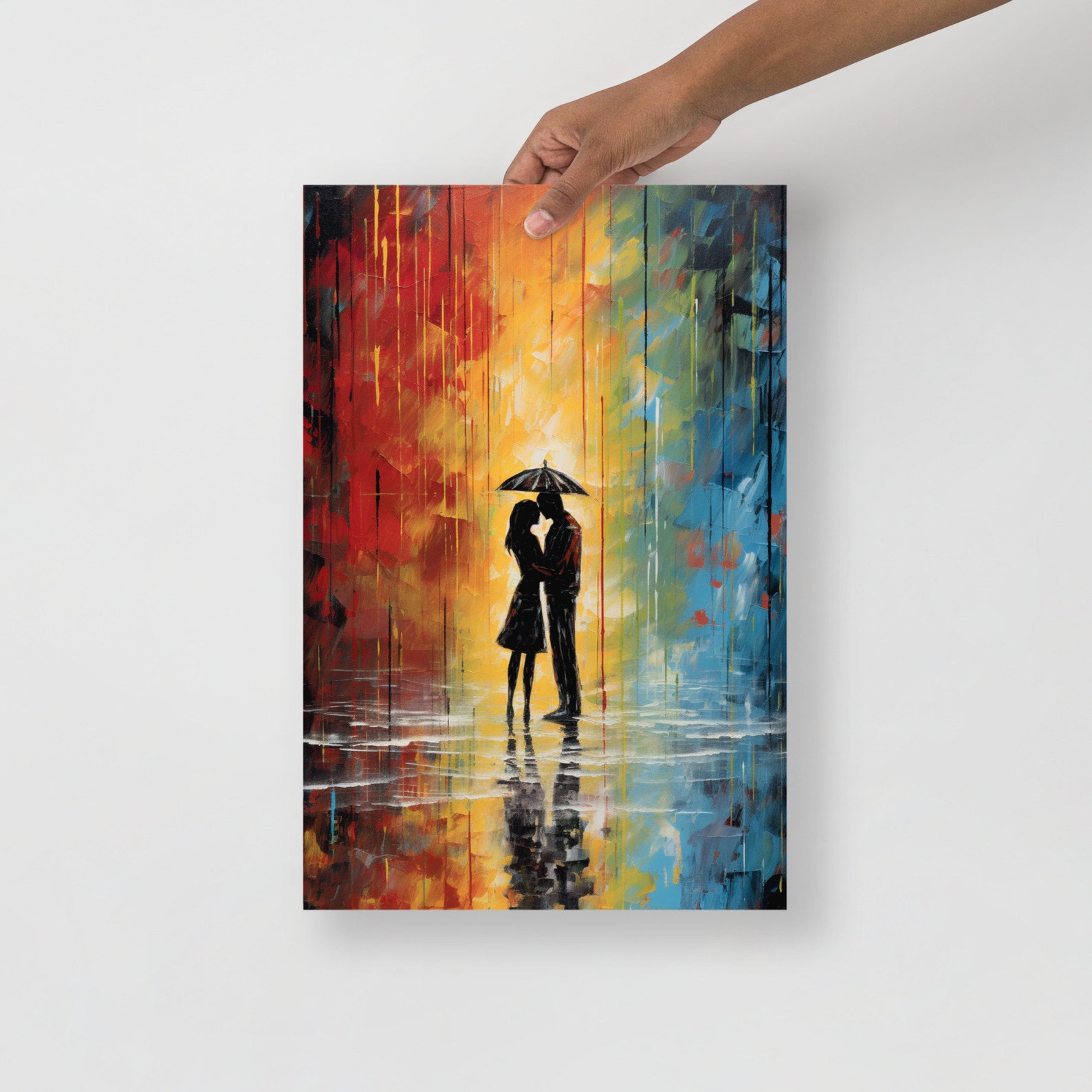 Couple Under Umbrella Abstract Painting, Love Couple in the Rain Art ...