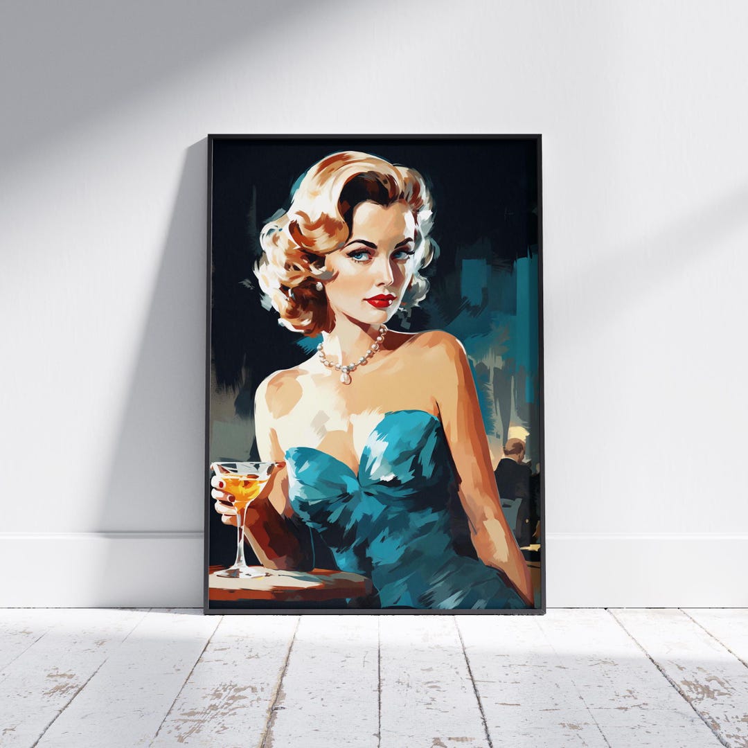 Vintage Girl Art Print, Retro Girl Painting, 1950s Girl Art, Vintage ...