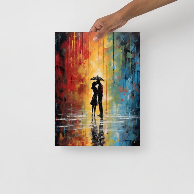 Couple Under Umbrella Abstract Painting, Love Couple in the Rain Art, Couple Rain Canvas, Oil ...