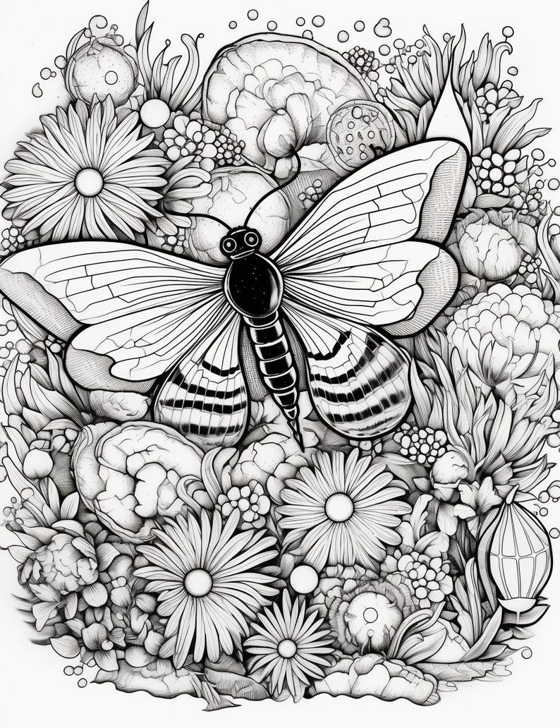 Butterflies and Bees Coloring Pages, Coloring Book, Butterflies, Bees ...