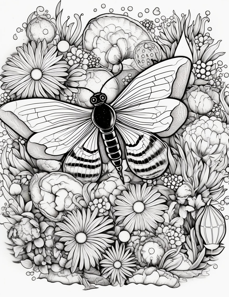 Butterflies and Bees Coloring Pages, Coloring Book, Butterflies, Bees ...