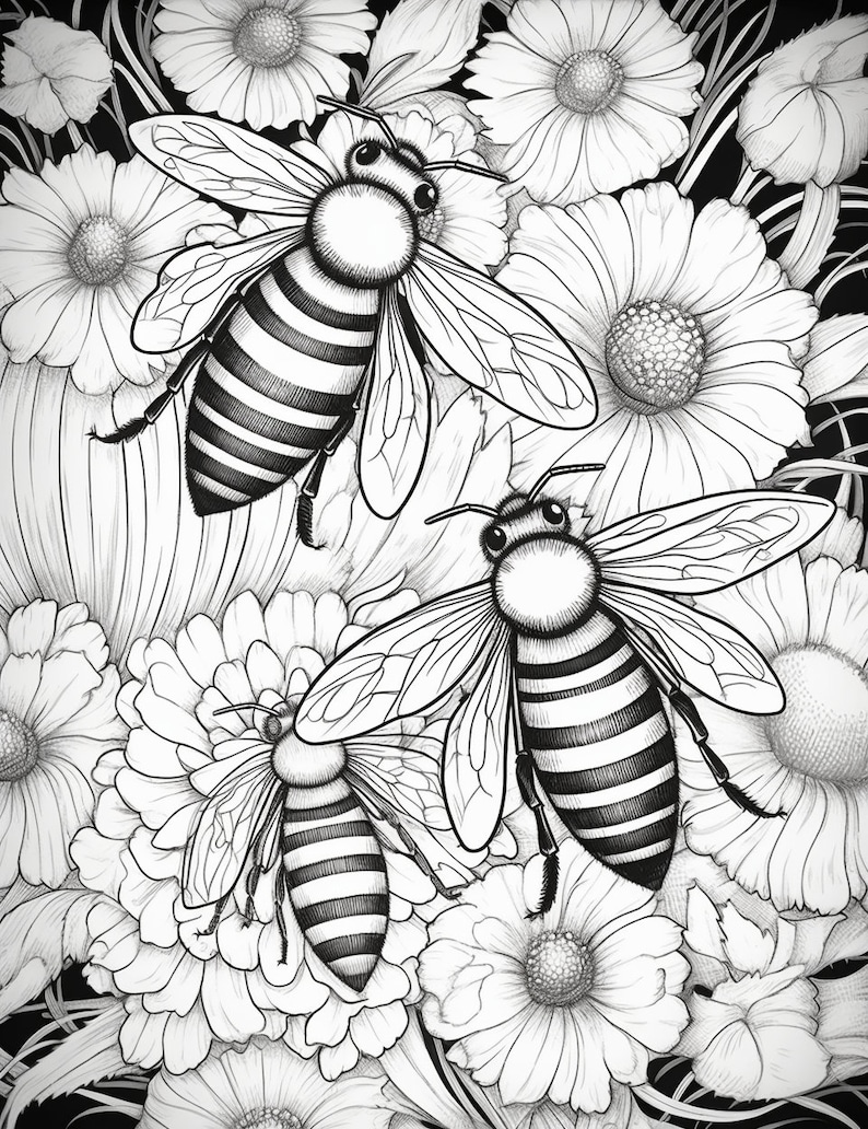 Butterflies and Bees Coloring Pages, Coloring Book, Butterflies, Bees ...