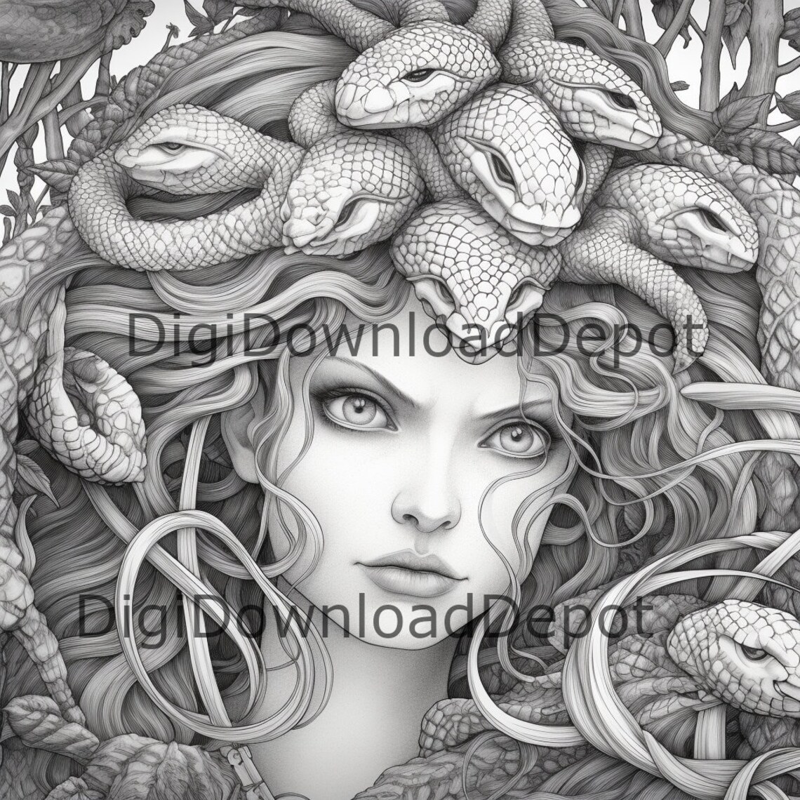 Medusa Coloring Page, Adult Coloring Book, Coloring Page, Fantasy ...